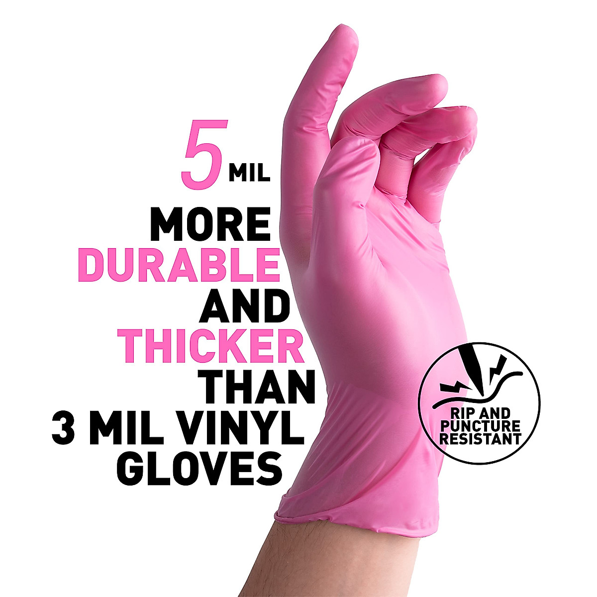 OKIAAS Black/Pink Vinyl Gloves Disposable Latex Free, Food Safe, Powder Free, 5 Mil Thickened for Cooking, Cleaning, Food Prep, Baking, Hair Dye, Tattoo, X-Small, 50 Count