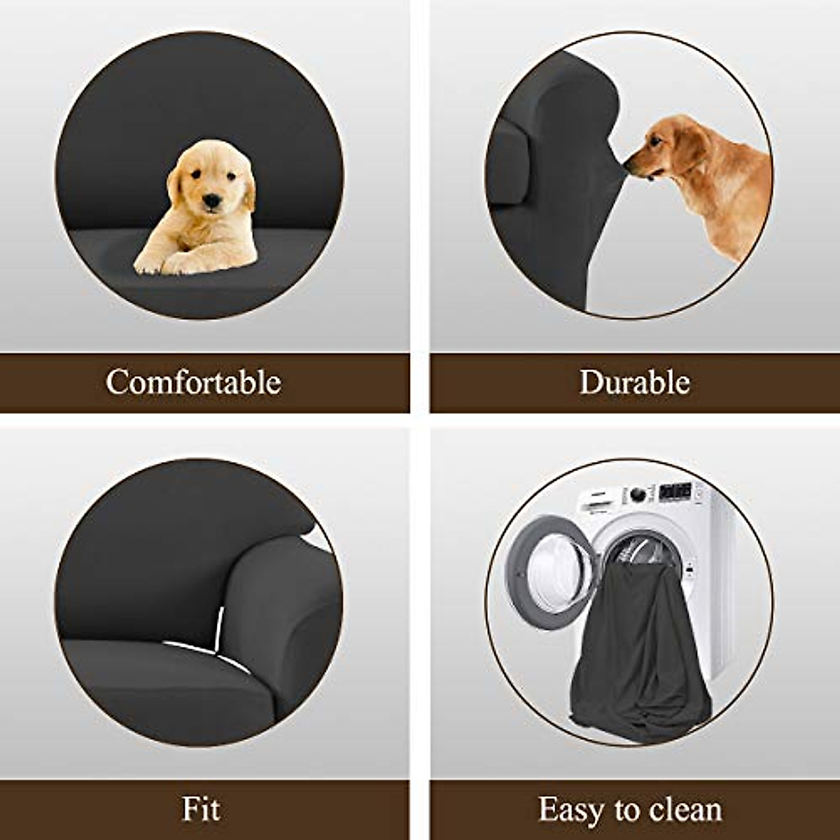 Easy-Going 2 Pieces Microfiber Stretch Sofa Slipcover – Spandex Soft Fitted Sofa Couch Cover, Washable Furniture Protector with Elastic Bottom Kids, Pet (Loveseat, Dark Gray