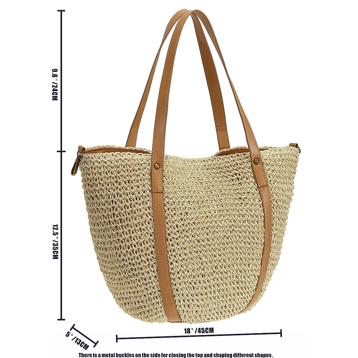 IN.RHAN Women's Handbag Large Straw Handmade Rattan Multi-functionWeave Shoulder Bag Beige
