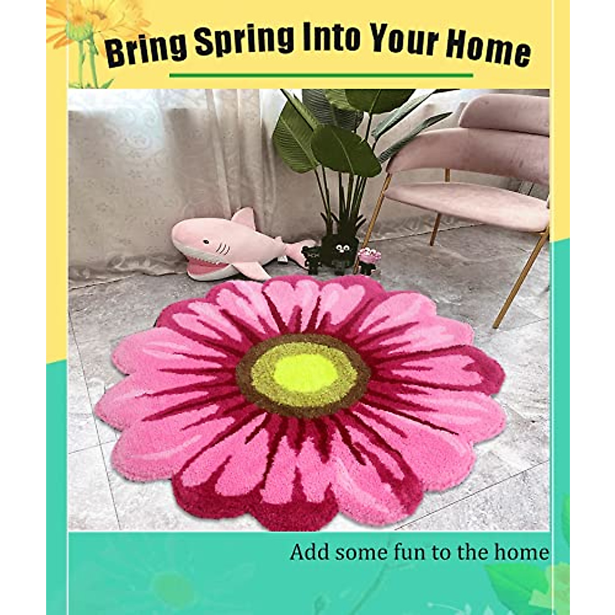 Sunflower Rugs for Living Room Plush Large Round Flower Area Rugs with Rubber Backing Non-Slip, Extra Soft Cute for Bedroom Kitchen Bathroom,Washable (Pink,40x40in)