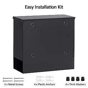 Kasten Wall-Mount Mailbox for Outside, Large Capacity Metal Mailbox with Newspaper Compartment, 14.3 x 4.1 x 11.8 Inch, Black