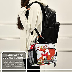 Cute Fox Lunch Box Flower Insulated Lunch Bag Girls Cooler Tote Kids Boys Shoulder Strap Reusable for School Picnic Travel Office