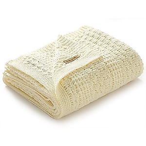 mimixiong 100% Pure Cotton Baby Blanket Extra Soft Cellular Neutral Swaddle Receiving Crib Blanket for Newborn Baby Boy Girl Size Ivory 30 x 40 inches