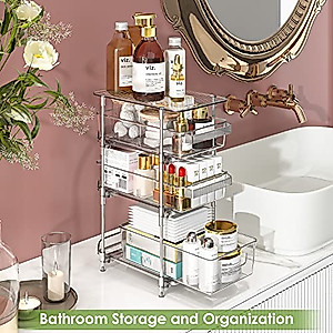 YOOMIDDA Bathroom Storage Organizer with Dividers, Multi-Purpose Kitchen Under Sink Organizers and Storage Slide-Out, Closet Organization, Kitchen Pantry Cabinet Medicine Bins (4 Tier)