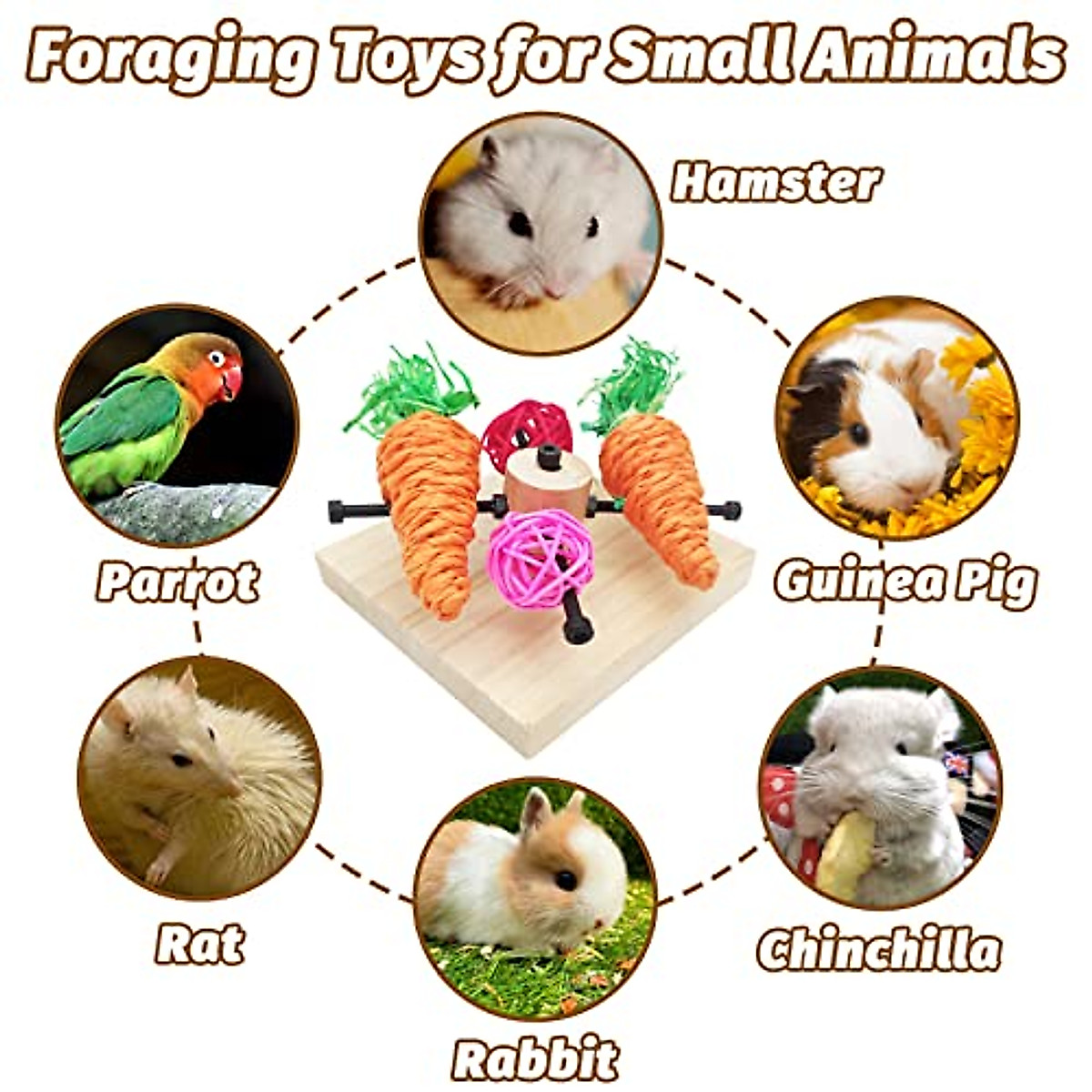 BNOSDM Hamster Wooden Foraging Toy for Hamster Enrichment Toys Interactive Toys for Bunnies Guinea Pig Puzzle Toy Bunny Treat Puzzle for Dwarf Hamsters Guinea Pigs Rats Rabbits Chinchillas