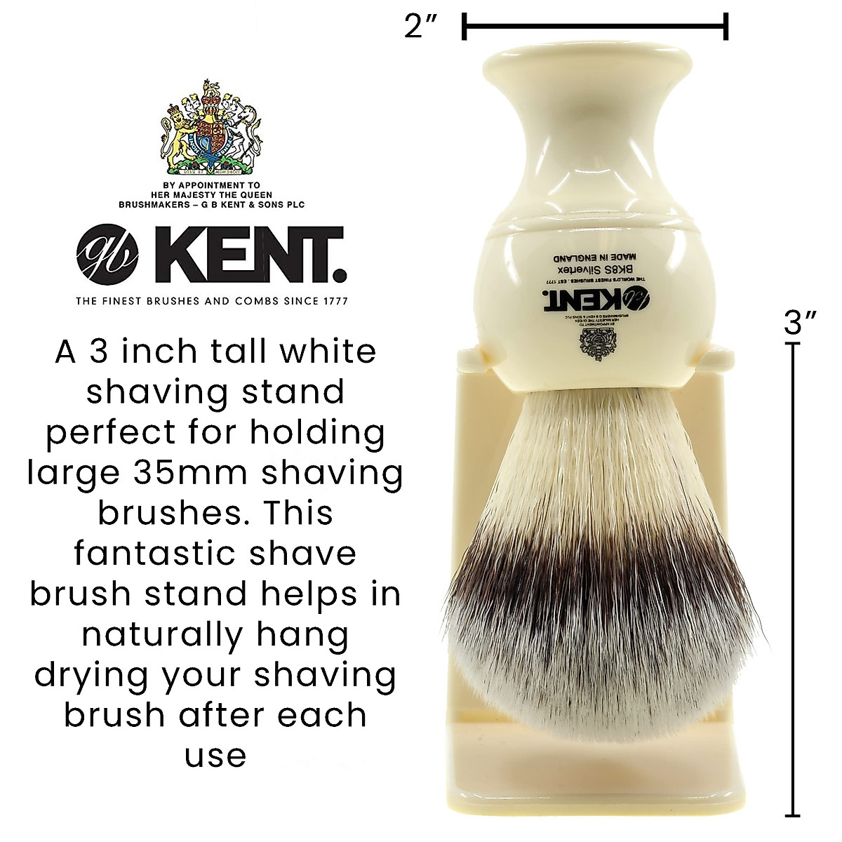 Kent VSB6 1.5" Water Resistant Mock Ivory Shaving Brush Stand - For Kent BK2 and BK4 Natural Shaving Brush Air Drying Base