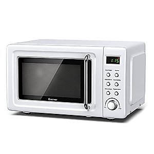 Moccha Compact Retro Microwave Oven, 0.7Cu.ft, 700-Watt Countertop Microwave Ovens w/5 Micro Power, Delayed Start Function, LED Display, Child Lock (White)