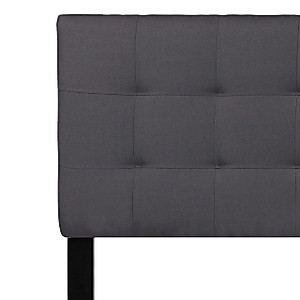 EMMA + OLIVER Quilted Tufted Queen Size Headboard in Dark Gray Fabric