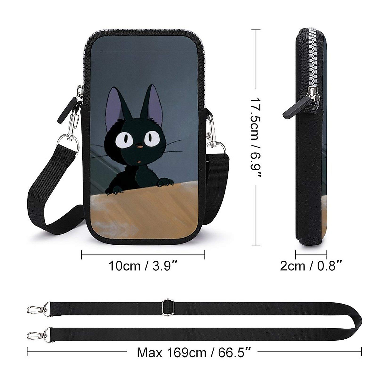 Anime Funny Black Cat Crossbody Cell Phone Purse Bag Mini Cellphone Shoulder Bags Wallet For Women