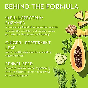 HUM Flatter Me Supplement for Daily Bloating - 18 Full Spectrum Digestive Enzymes to Support Food Breakdown - Ginger, Fennel Seed & Peppermint for Nutrient Absorption (Extra Strength)