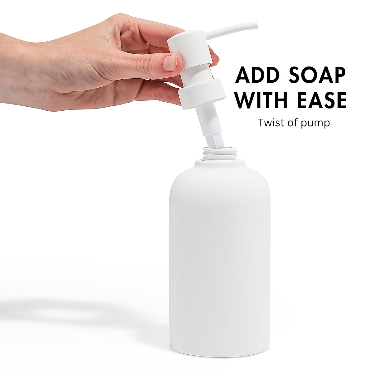 Yew Design - Matte White Soap Dispenser Set with Tray, 2 Pack 15oz Round Rustproof Liquid Hand Dish Soap Dispensers with Tray for Kitchen Sink, Countertop, and Bathroom