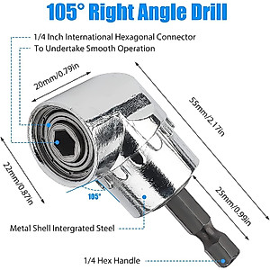 SUNJOYCO 3PCS 1/4" Magnetic Pivot Drill Bit Tip Holder, 105° Right Angle Drill Adapter Extension Impact Driver Bendable in 20° Angle for Corner