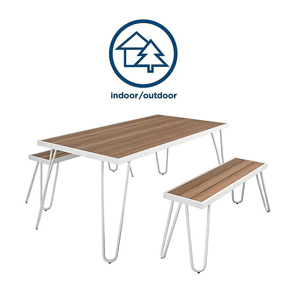 Novogratz Poolside Gossip Collection, Paulette Outdoor/Indoor Table and Bench Set, White