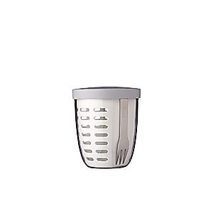 MEPAL, Fruit and Veggie Snack Pot with Airtight Lid, Colander and Fork, Portable, BPA Free, Nordic White, Holds 600ml|20oz, 1 Count