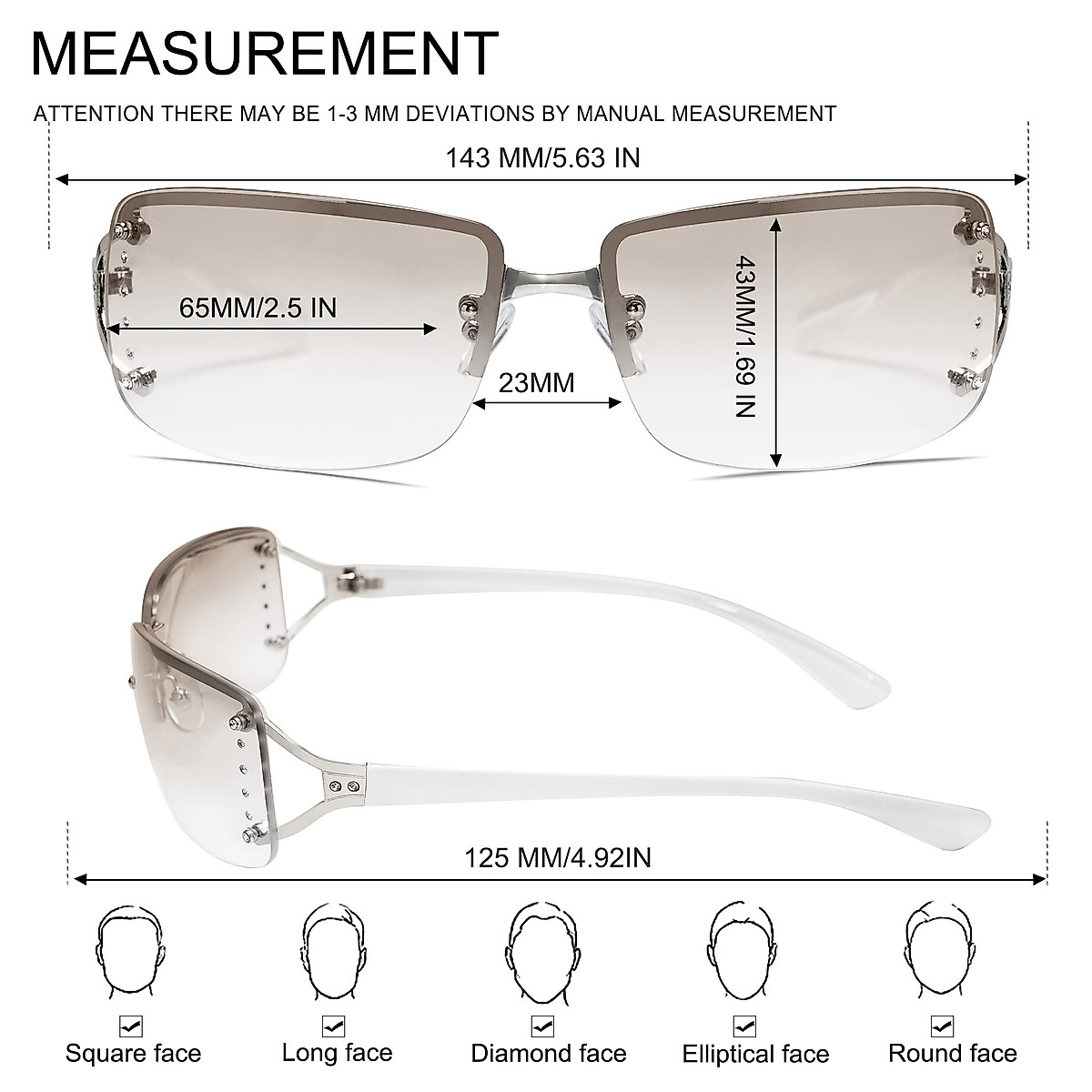 VANLINKER Rimless Frameless Rectangle Sunglasses for Women Stylish Y2k Shades White Metal Frame
