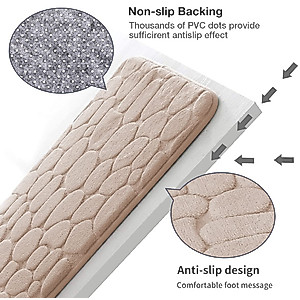 YIHOUSE Memory Foam Bath Mat Cobblestone Bathroom Rugs Super Water Absorbent Bath Mats for Bathroom Machine Washable Bath Rugs(24 x 36,Khaki)