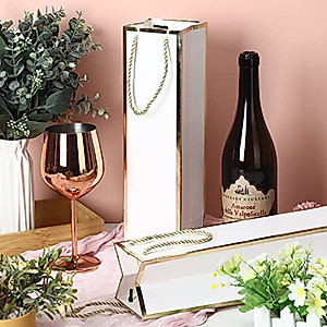 50 Pack Wine Bags Wine Bottles Gift Bags with Handles 13.8x3.8x3.8 Inch Reusable Liquor Bags with Gold Foil Print Kraft Bags Paper Wine Bottle Bag Gift for Birthday Party Wedding Bridal Shower (White)