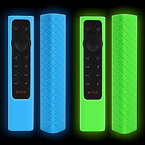 2-Pack AKWOX Protective Remote Cover Case for NVIDIA Shield TV Pro/4K HDR Remote Controller Series, Light Weight Shockproof Anti-Slip Silicone Skin with Hand Strap - Night Glow Blue/Green