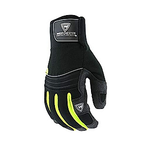 West Chester Pro Series 96652 Yeti Waterproof Winter Work Gloves - [1 Pair] Large, Synthetic Leather Palm, Spandex Backing, HI-VIS Safety Gloves, Black/ Neon Yellow
