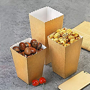 Disposable Popcorn Bags, 36 Pack Kraft Paper Popcorn Boxes, Foldable Paper Boxes for Chips, Cookies, Nuts, Snacks by FUNZON (Brown)
