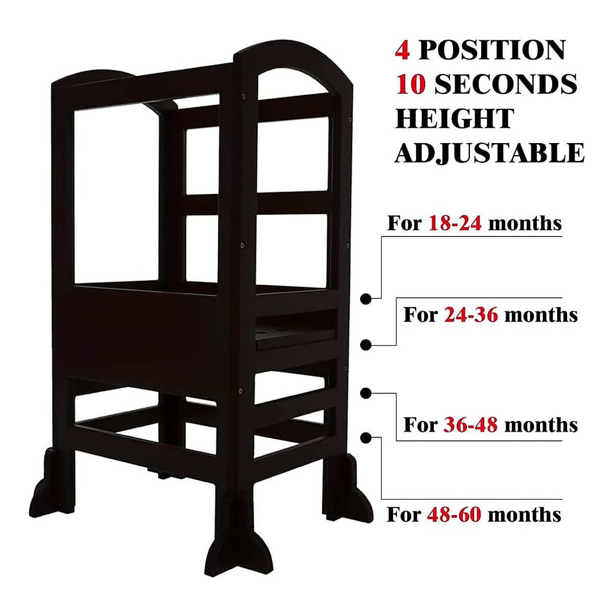 SDADI LT02B Kids Kitchen Adjustable Height Toddlers Children Learning Step Stool Tower with 4 Changeable Heights for Kitchen and Bathroom, Black