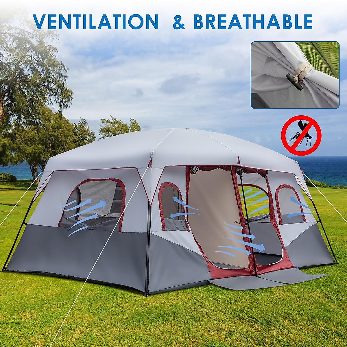 Outvita 8/10 Person Camping Tent, Large 2 Room Family Tent with Weatherproof Cabin Shelter with Rainfly & Carry Bag for Backpacking Hiking Car Traveling-13'x10'x6.5'…