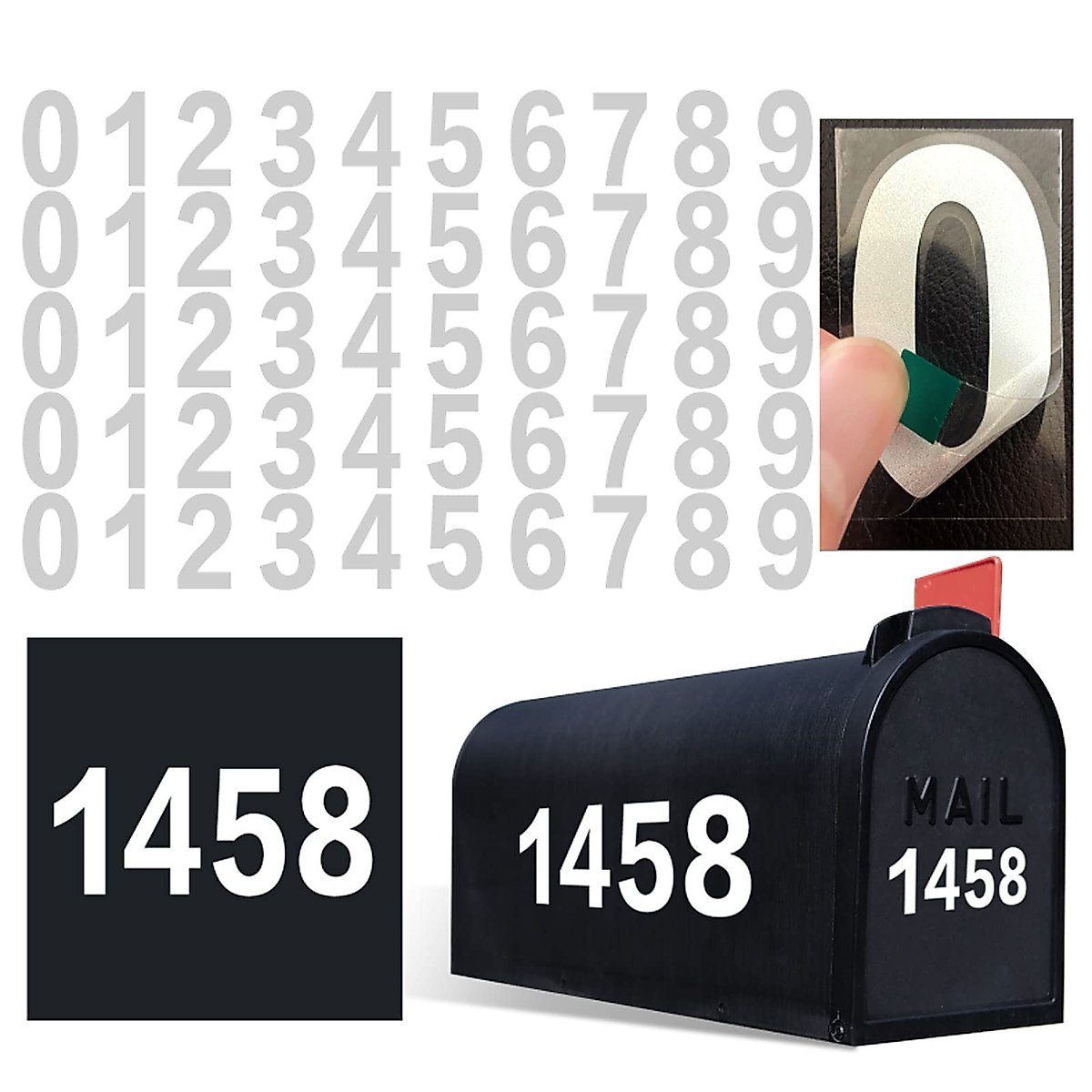 Mailbox Numbers for Outside, 50 Pcs Reflective Number Stickers with Sticky Tab for Easy Backing Separation, Pre-cut for Effortless Align, Strong Self Adhesive Vinyl Address Numbers for Houses (3 inch)