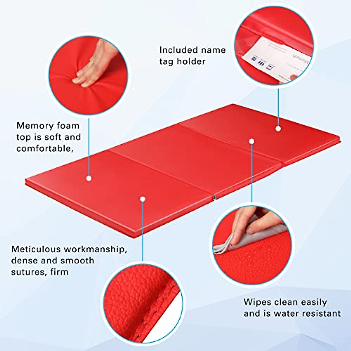 Handepo 6 Pcs Trifold Rest Mat Bulk 1 Inch Thick 3 Sections Portable Gymnastics Exercise Mats Classroom 3 Folding Rest Floor Mats Bulk Kids Rest Mats for School Daycare Travel Home, 48 x 24 Inches