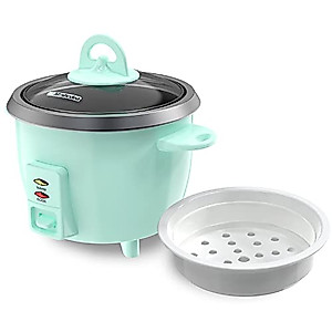 Mishcdea Small Rice Cooker 3 Cups Uncooked, Electric Mini Rice Cooker with Steamer Basket, Removable Nonstick Pot, 12H Automatic Keep Warm, for Rice, Soups, Stews, Grains, Oatmeal - Aqua