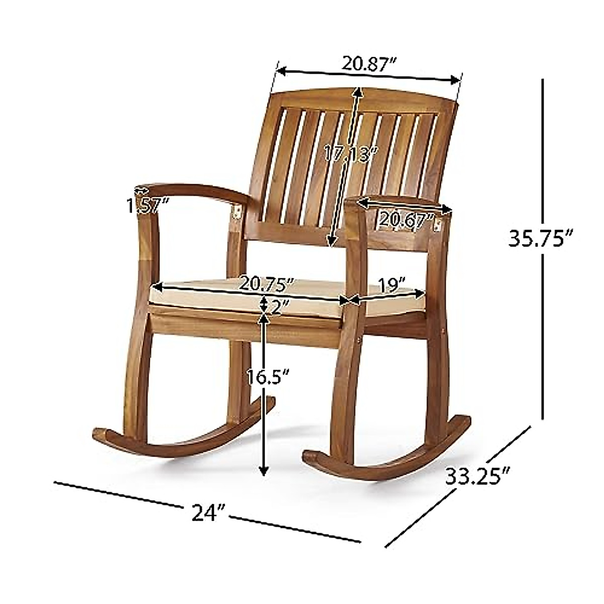 Christopher Knight Home Selma Acacia Rocking Chairs with Cushions, 2-Pcs Set, Teak Finish