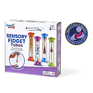 hand2mind Sensory Fidget Tubes, Calming Toys for Kids, Occupational Therapy Toys, Play Therapy, Stress Relief Toy, Comfort Items for Anxiety, Calm Down Corner Supplies (Set of 4)