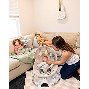 HARPPA Electric Baby Swings for Infants to Toddler, Portable Babies Rocker Bouncer for Newborn Boy and Girls, Motorized Bluetooth Swing, Music Speaker with 12 Preset Lullabies(Khaki)