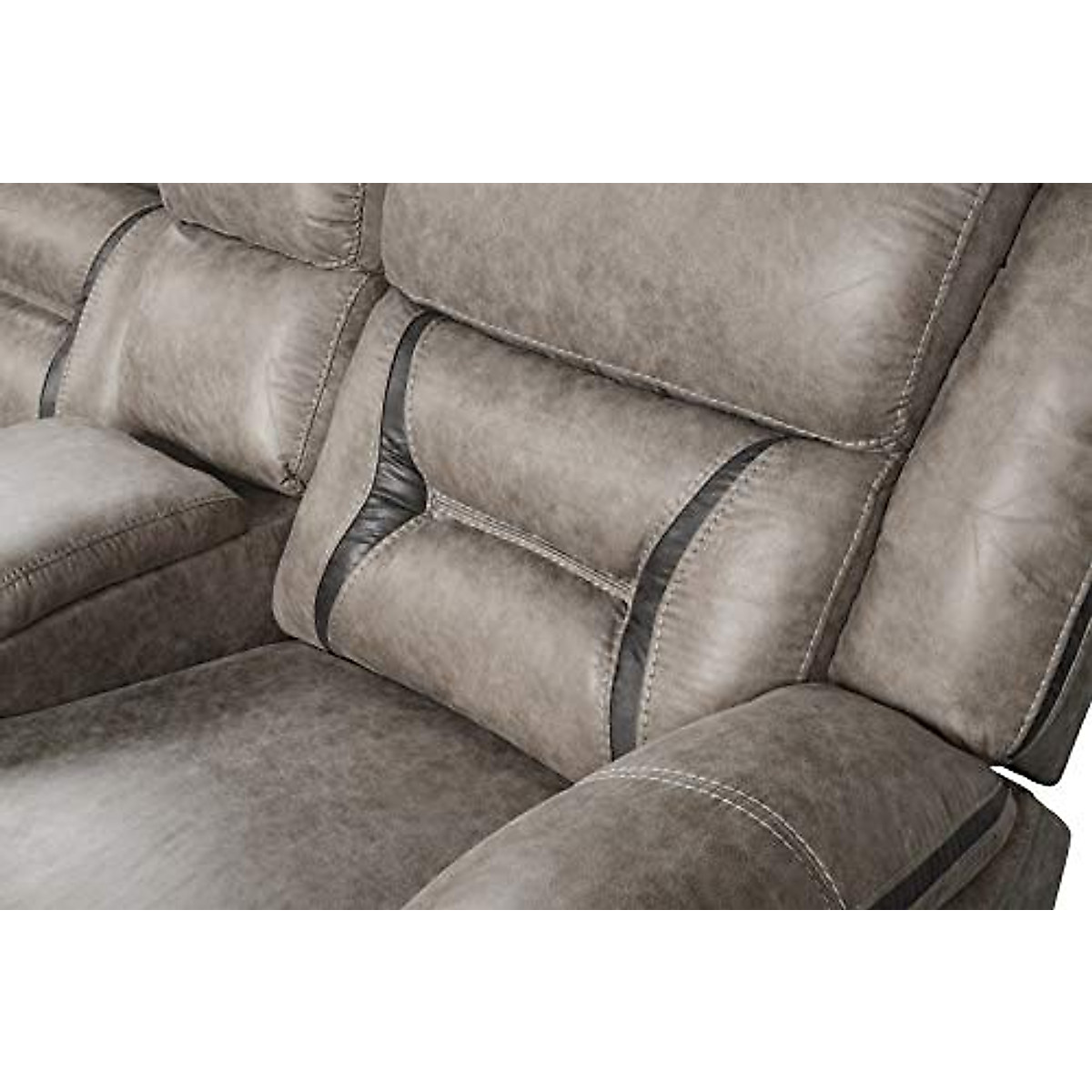 Roundhill Furniture Elkton Manual Motion Reclining Sofa and Loveseat with Storage Console, Taupe