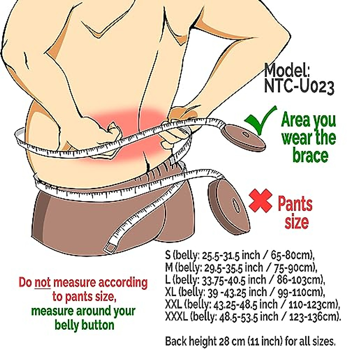 NeoTech Care Adjustable Double Pull Lumbar Brace/Lower Back Belt, Black, Size S