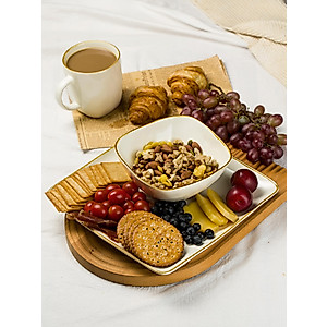 Famiware Dinnerware Sets for 4, Ocean Square 12-Piece Kitchen Plates and Bowls Sets, Microwave and Dishwasher Safe, Scratch Resistant, Vanilla White