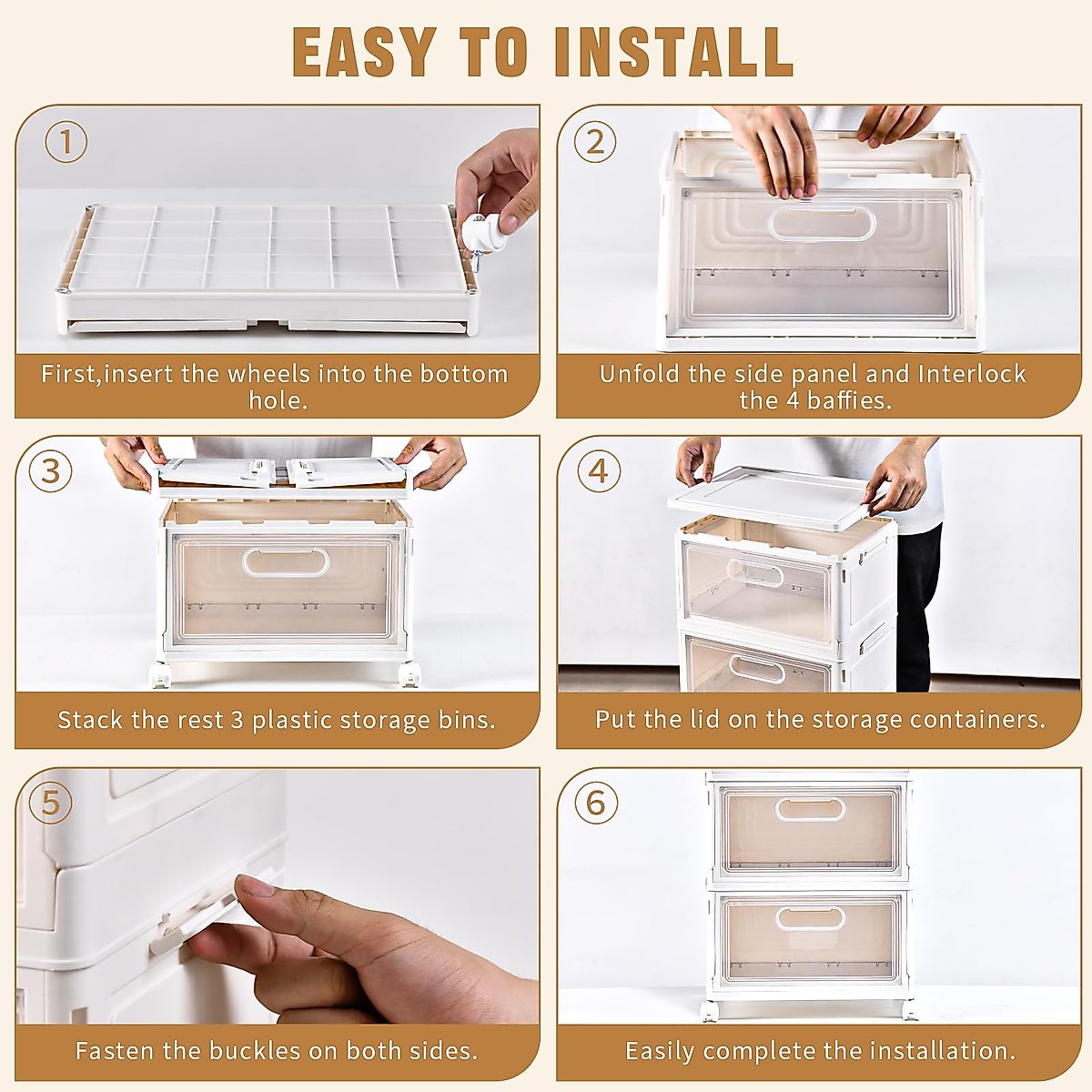 4 Tier Stackable Storage Bins, 23QT Storage Containers, Clear Plastic Storage Bins with Magnetic Doors, Large Collapsible storage box, Multifunctional Stackable Storage Drawers for Home, Office