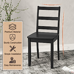 Giantex Wood Dining Chairs Set of 4 Black- Wooden Armless Kitchen Chairs with Solid Rubber Wood Legs, Non-Slip Foot Pads, Max Load 400 Lbs, Farmhouse Style High Ladder Back Wooden Dining Room Chairs