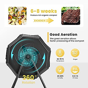 VIVOHOME 43 Gallon Dual Chamber Compost Tumbler, Outdoor Large Tumbling Bin for Garden, Black