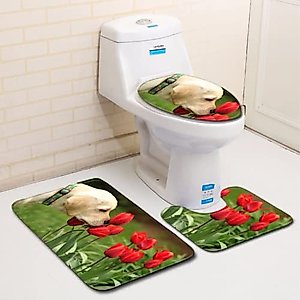DIY Custom Bathroom 3 Piece Set Non Slip Toilet Pattern Toilet Seat Cover 3 Piece Set Bath Mat Bathroom Carpet，Bath Mat Sets 3 Piece Machine Washable