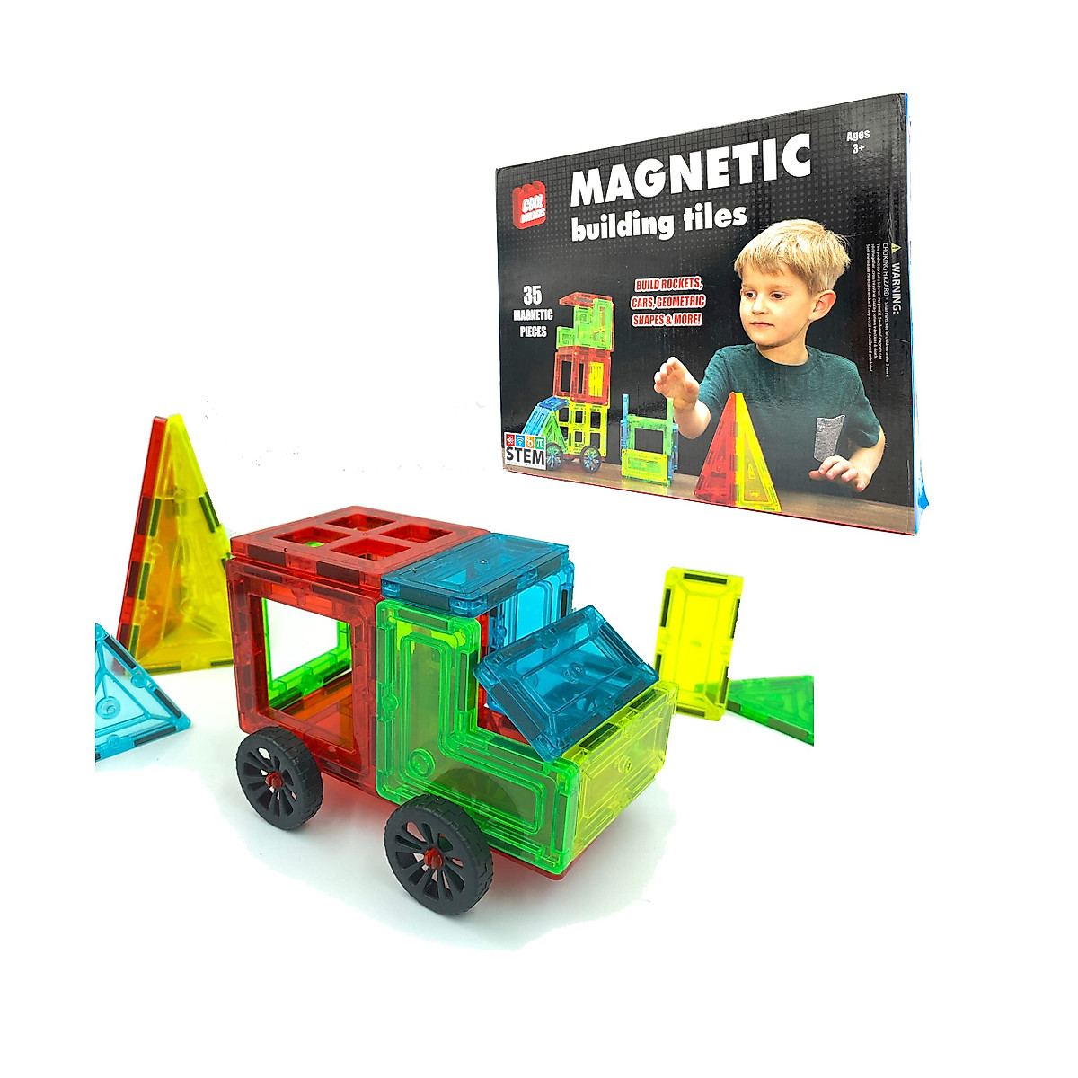 Magnetic Building Tiles - 35 Pieces Colorful Set for Artistic, Creativity and Educational Toys STEM (Science Technology Engineering and Mathematics) for Children Boys and Girls 3 Years and Up