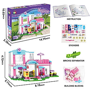 MILESTAR Girls Friends House Building Blocks Toys Pink Beach Villa Swing Sun Lounger Building Kit Bricks Toys for Girls Dolls House Construction Play Set Educational Toys for Kids 319 PCS