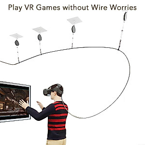 KIWI design VR Cable Management, Ceiling Pulley System fits HTC Vive/Vive Pro/Rift/Rift S Link Cable Compatible with Quest 3/2/Quest/Valve Index VR Accessories (Black, 6 Pack)