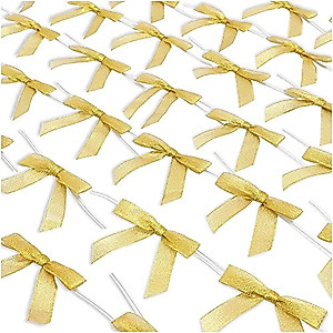 Gold Satin Bow Twist Ties for Treat Bags (100 Pack)