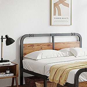 BOSRII Queen Headboards Only, Rustic Solid Wood Board with Black Metal Frame, Add On Design 40 Inches Tall and Adjustable Height, Easy Assembly