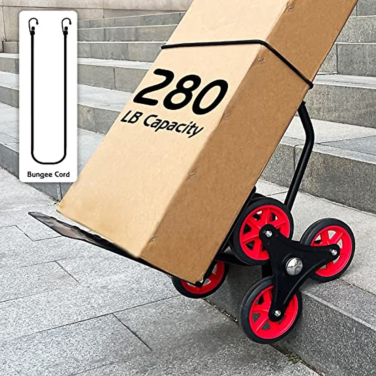 Stair Climber Hand Truck Dolly, Heavy Duty 330 Lb Capacity Trolley Cart with Telescoping Handle and Rubber Wheels 6 Rubber Wheels and Rope for Moving Logistics Warehouse