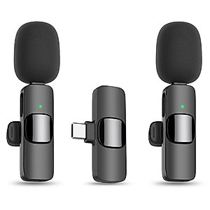 Wireless Lavalier Lapel Microphone for iPhone 15 Series/Android/Computer - Bluetooth Mini Phone Microphones for Video Recording - 2 Clip on Mics with USB C Interface for Tiktok YouTube Vlog