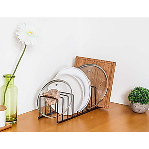 STORAGE MANIAC 2-Pack Kitchen Bakeware Organizer, Multifunctional Pot Lid Holder with Divider for Dinnerware, Cookware, Cutting Boards, Plate, Pan Lids, Cabinet Pantry Container, Tray Rack, Rectangle