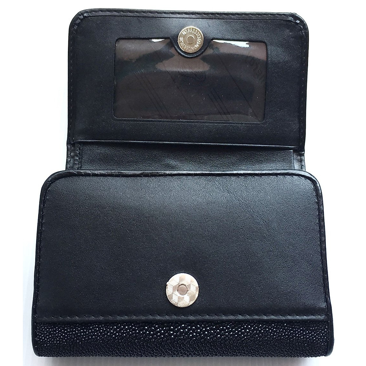 Julie Genuine Real Stingray Skin One Eye Leather Trifold Clutch Black Wallet Purse