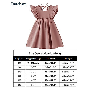 Dutebare Toddler Cotton Linen Dress Baby Girl Ruffle Sleeve Halter Kids Casual Summer Dresses Dark Pink 90