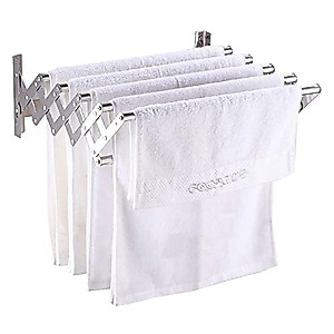 XMCX Accordion Wall Mounted Laundry Drying Rack Expandable Foldable Clothes Drying Rack Airer 304 Stainless Steel Dryer Collapsible Space Saver Easy Storage (Size : 50cm/19.7inch)